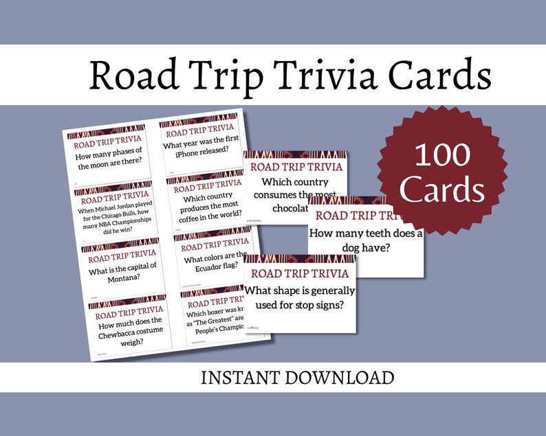 Road Trip Trivia Cards, Printable Road Trip Conversation Starters for ...