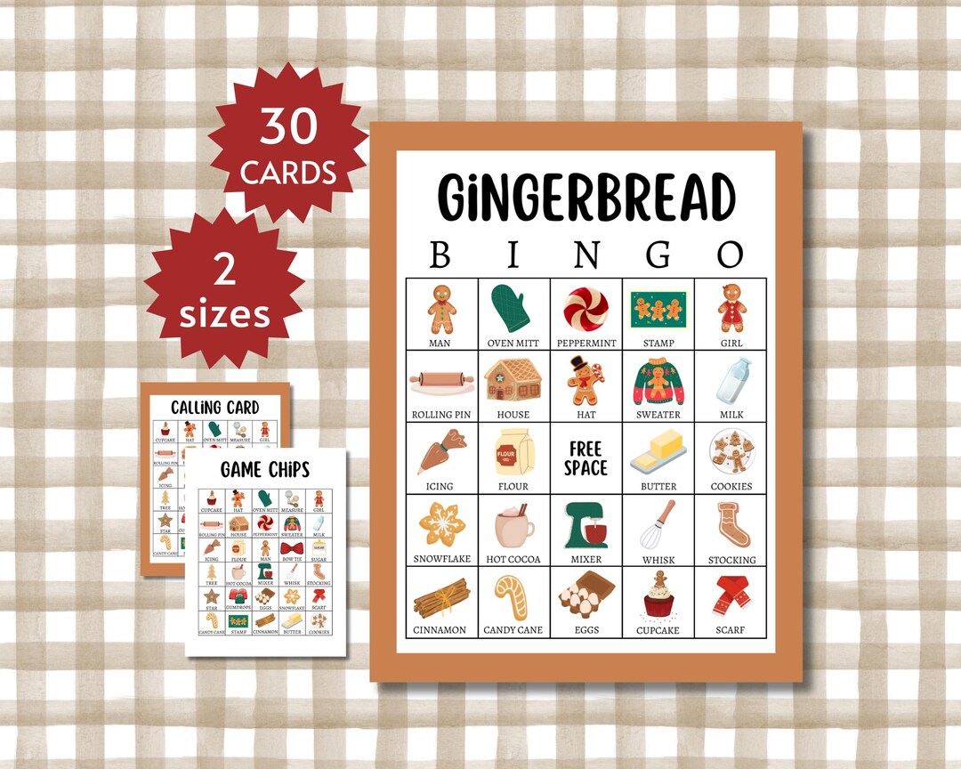 Gingerbread Bingo Cards, Printable Christmas Party Game, Holiday ...