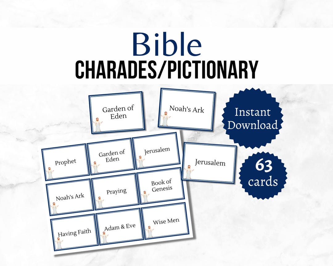 Bible Charades, Printable Bible Pictionary Cards, Christian Party Game ...