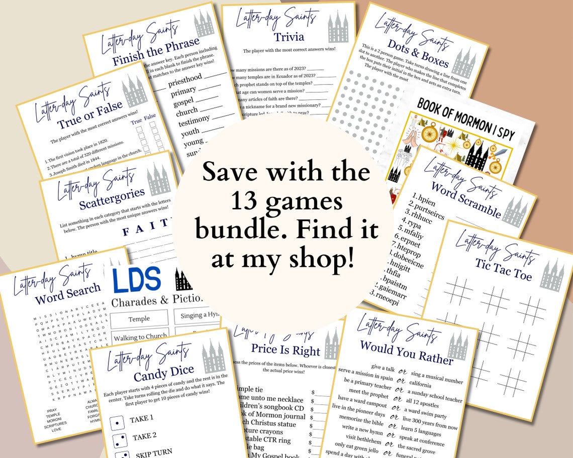 LDS Charades, Printable LDS Pictionary Cards, Latter Day Saint Party ...