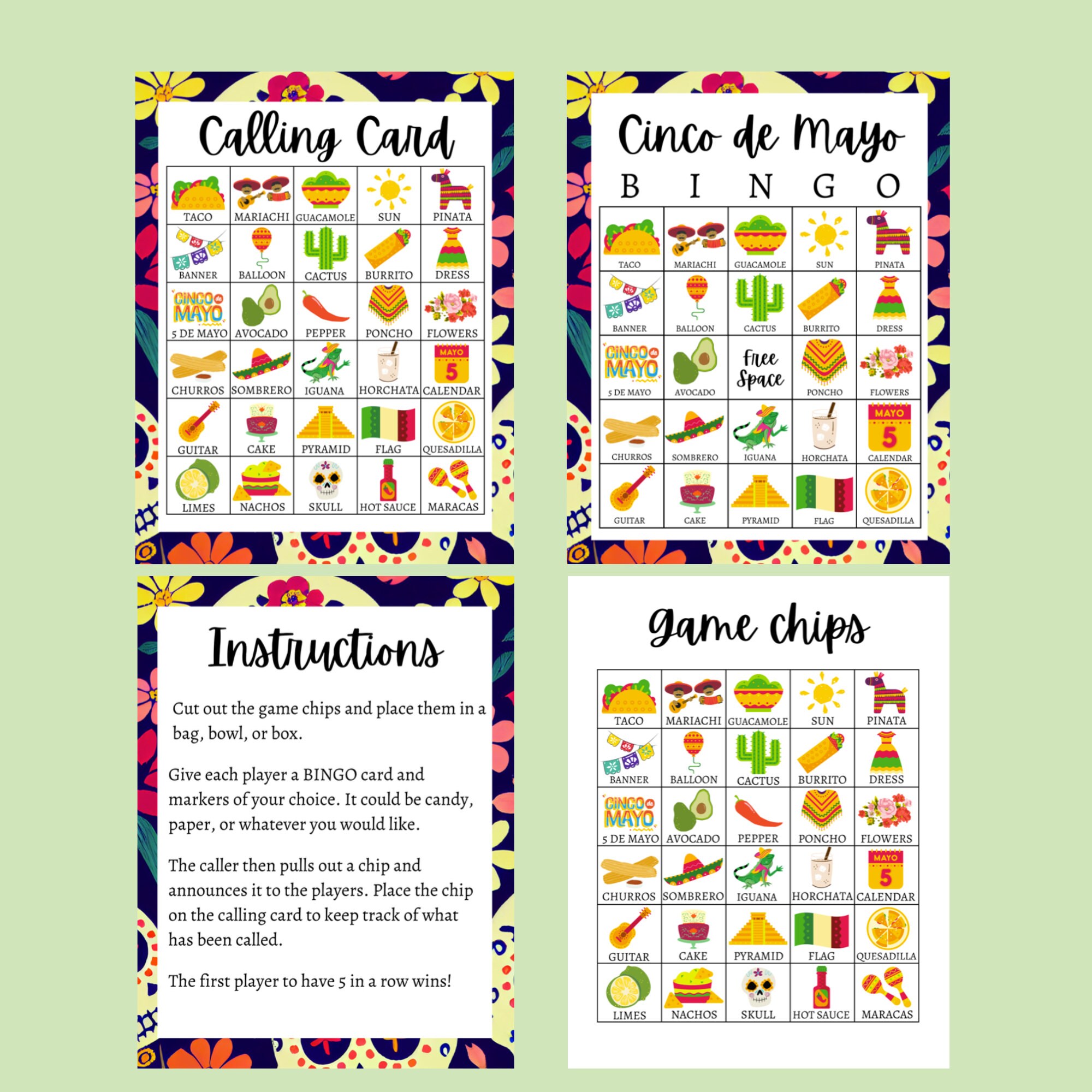 Cinco De Mayo Bingo Cards, Printable Fiesta Party Game for Kids, Teens ...