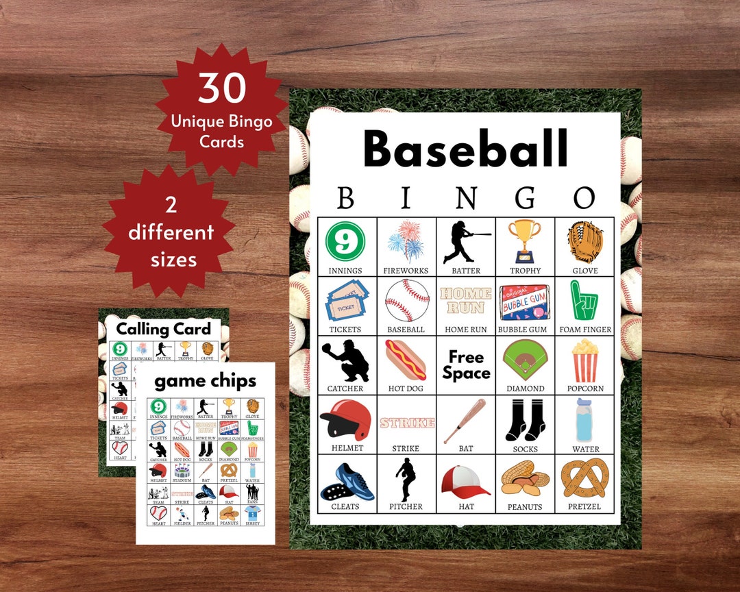 Baseball Bingo Cards, Baseball-themed Party Game for Kids, Sports Group ...