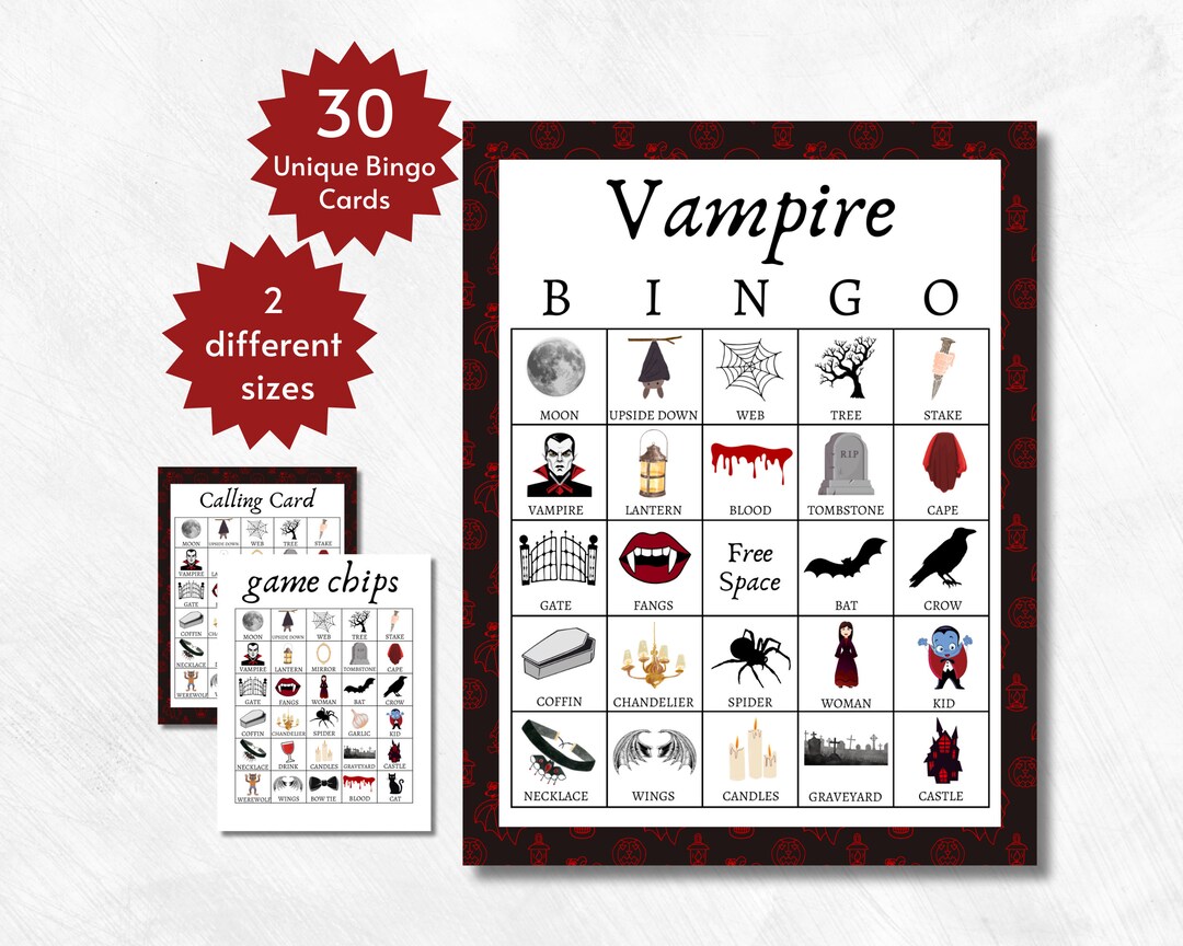 Vampire Bingo Cards, Printable Dracula Party Game for Kids, Teens, and ...