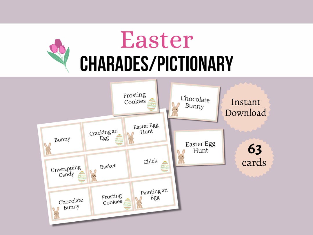 Easter Charades and Pictionary Cards, Printable Easter Party Game for ...
