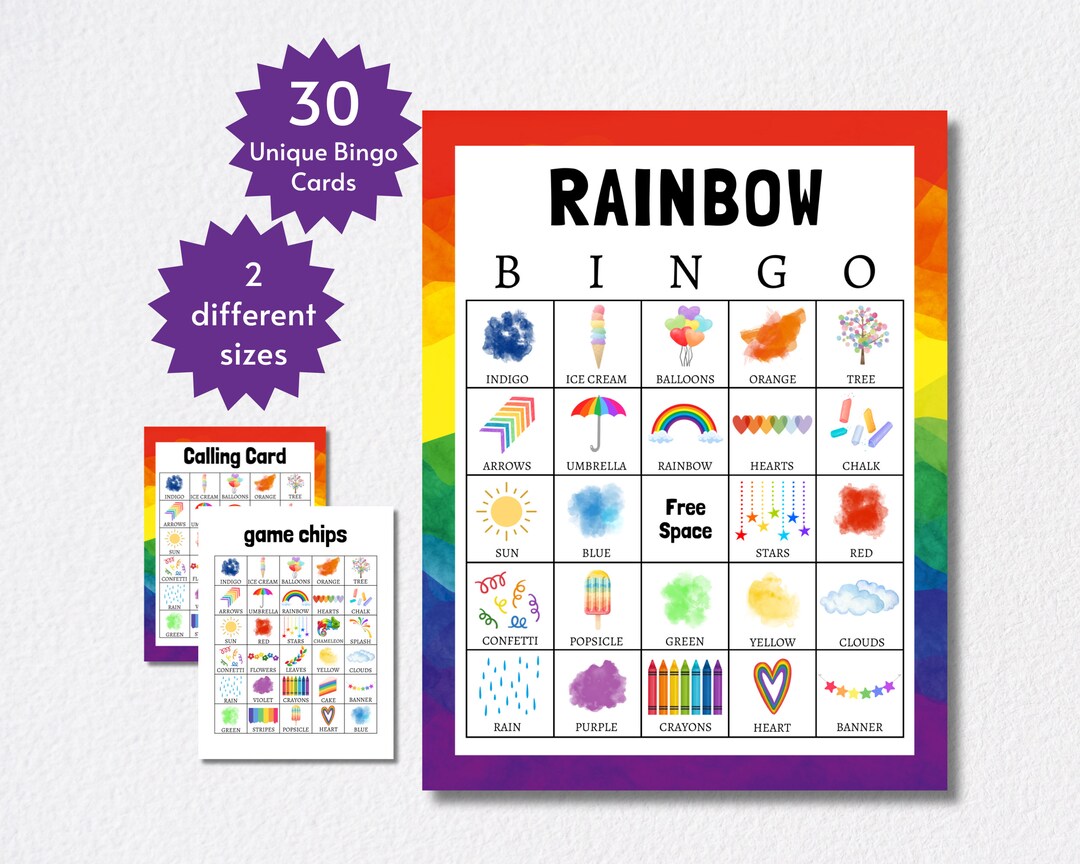 Rainbow Bingo Cards, Printable Colorful Bingo Game for Kids - Etsy