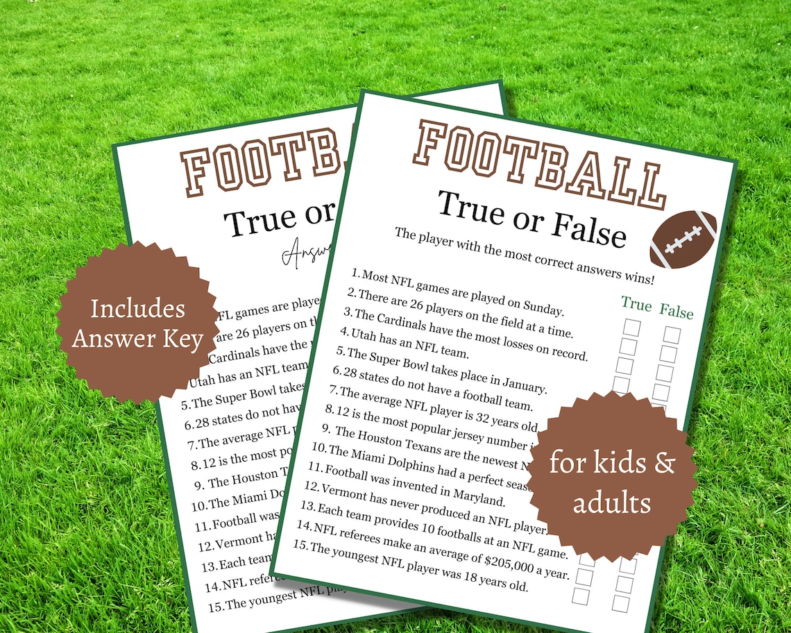 Football True or False Game, Printable American Football Party Game for ...