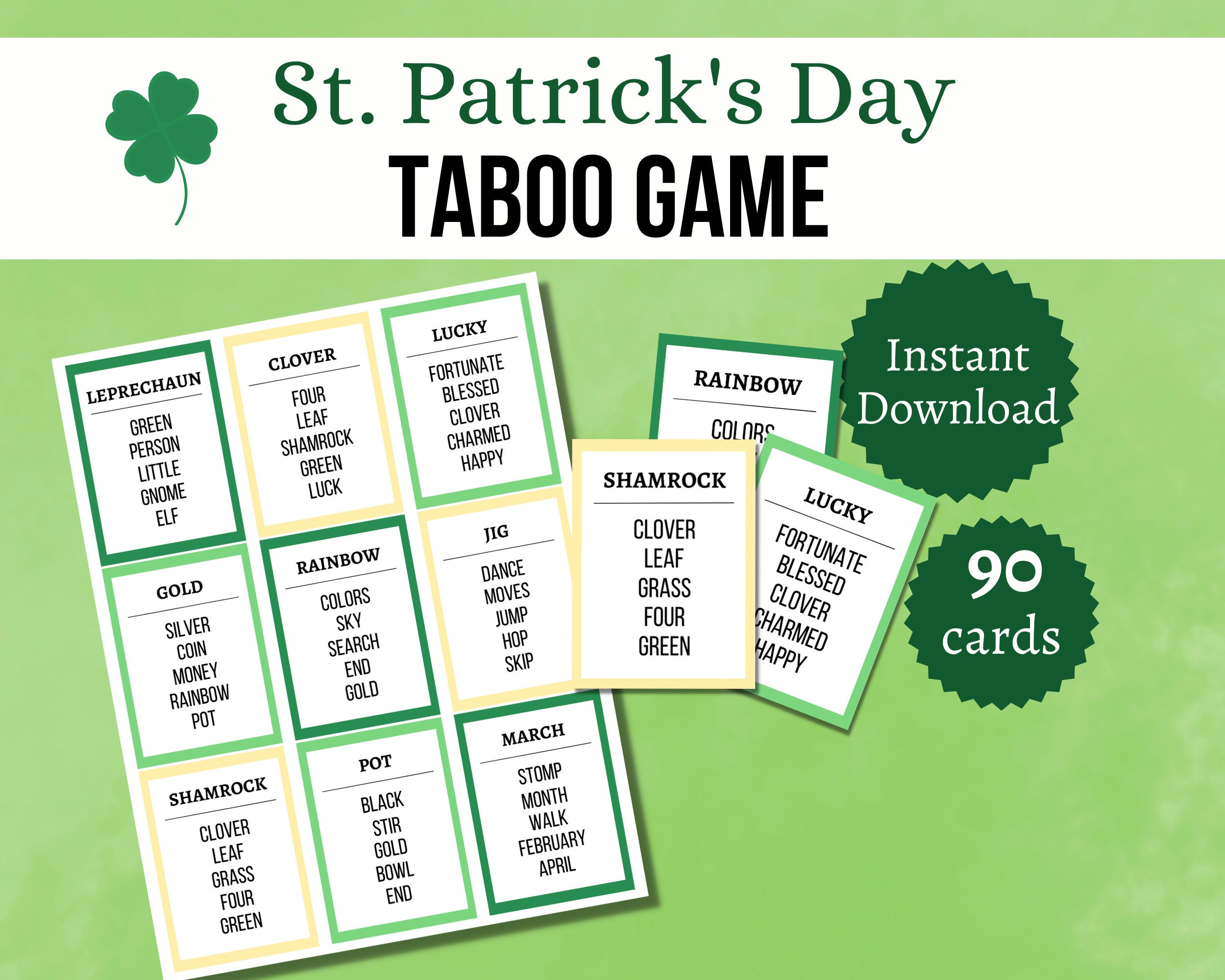St. Patrick's Day Taboo Game, Printable Party Game for Kids, Teens, and ...