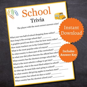 School-themed Trivia Game, Printable Classroom Activity for Kids and ...