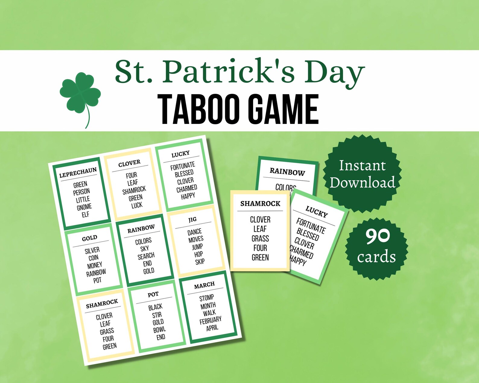 St. Patrick's Day Taboo Game, Printable Party Game for Kids, Teens, and ...