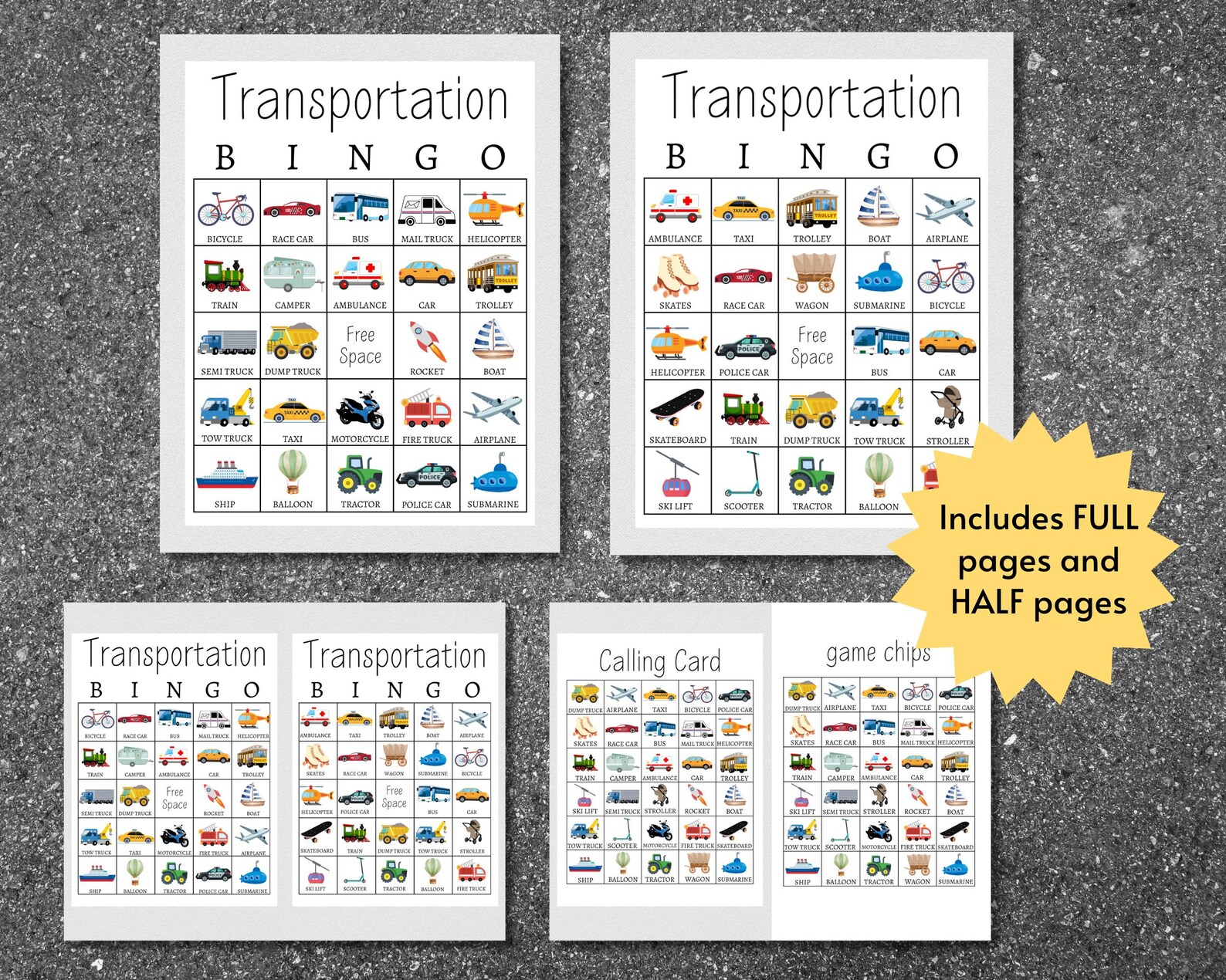 Transportation Bingo Cards, Printable Learning Activity for Kids ...