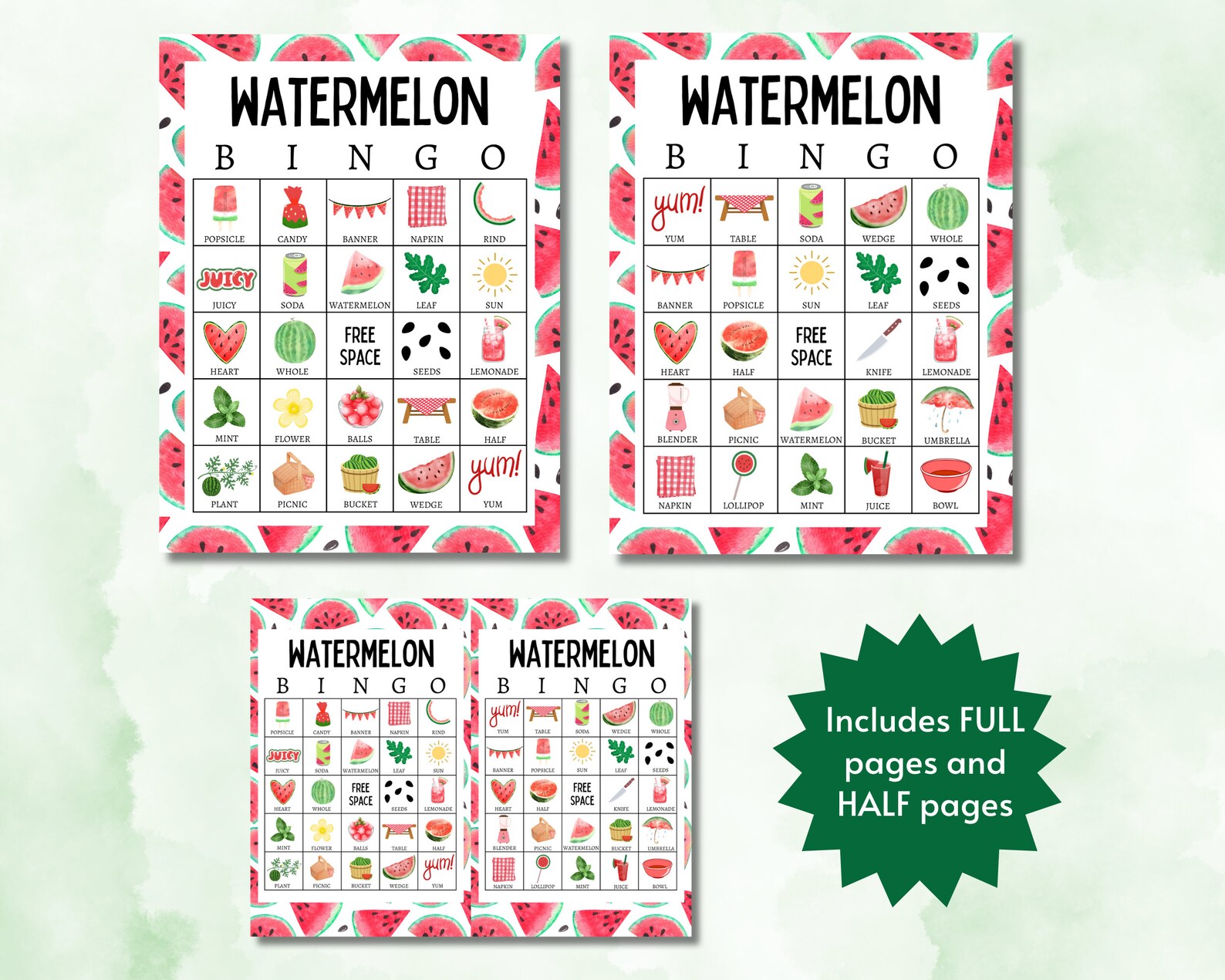 Watermelon Bingo Cards, Printable Summer Party Game for Kids and Adults ...
