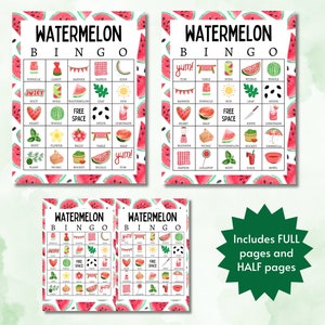 Watermelon Bingo Cards, Printable Summer Party Game for Kids and Adults ...