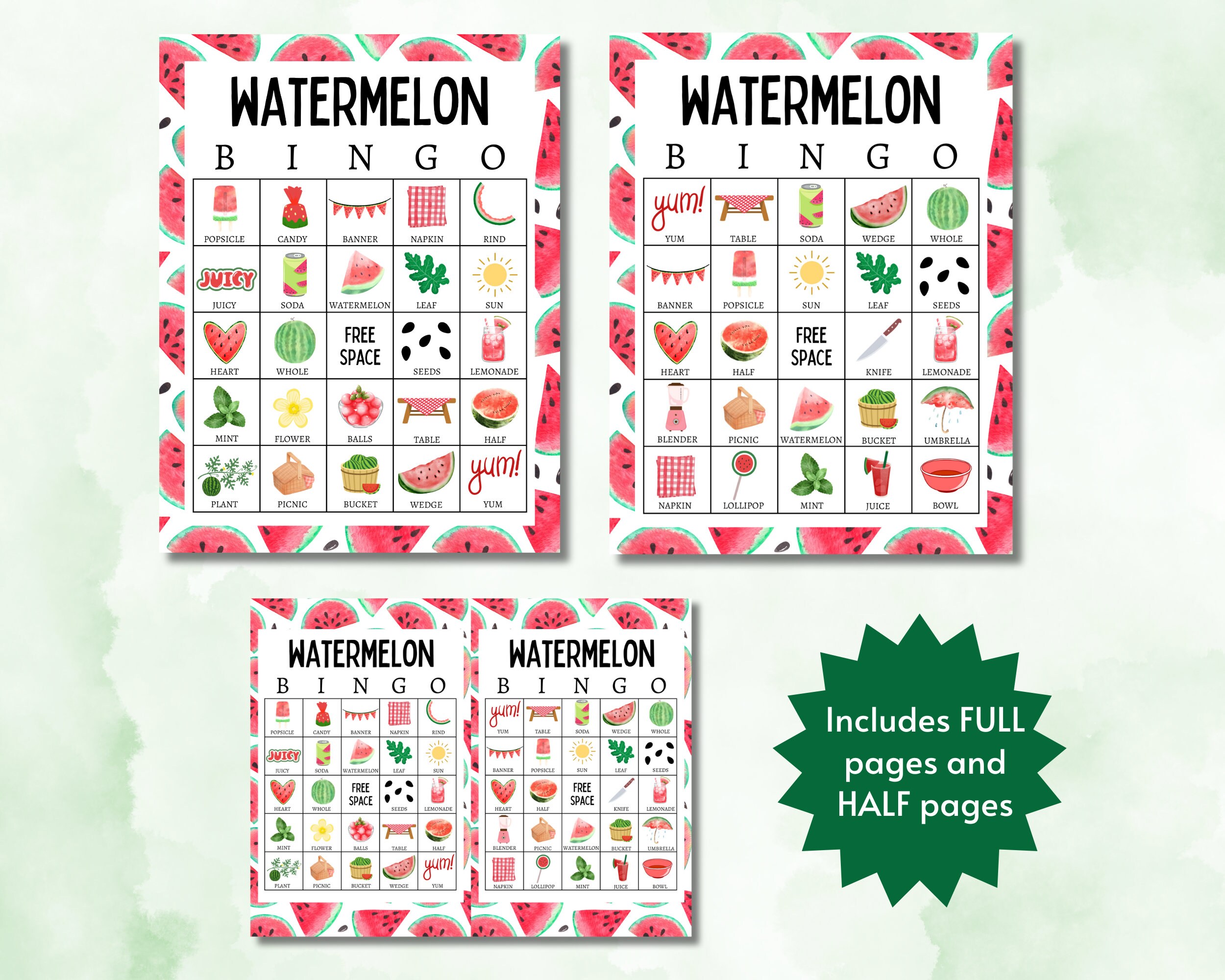 Watermelon Bingo Cards, Printable Summer Party Game for Kids and Adults ...