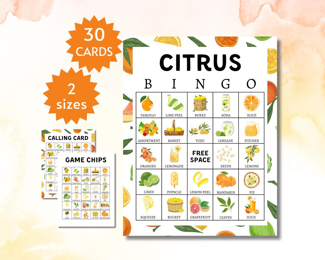 Citrus Bingo Game, Printable Fruit Party Activity for Kids, Teens, and ...