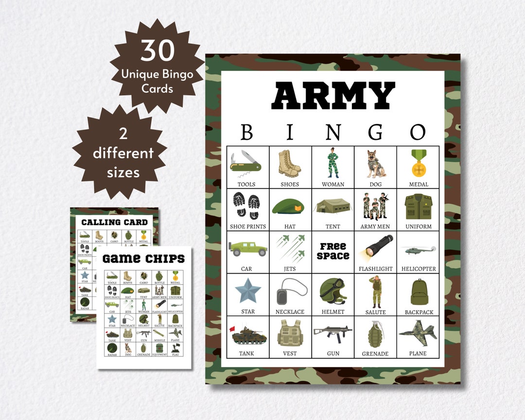 Army Bingo Cards, Printable Military Game for Kids, Teens, and Adults ...