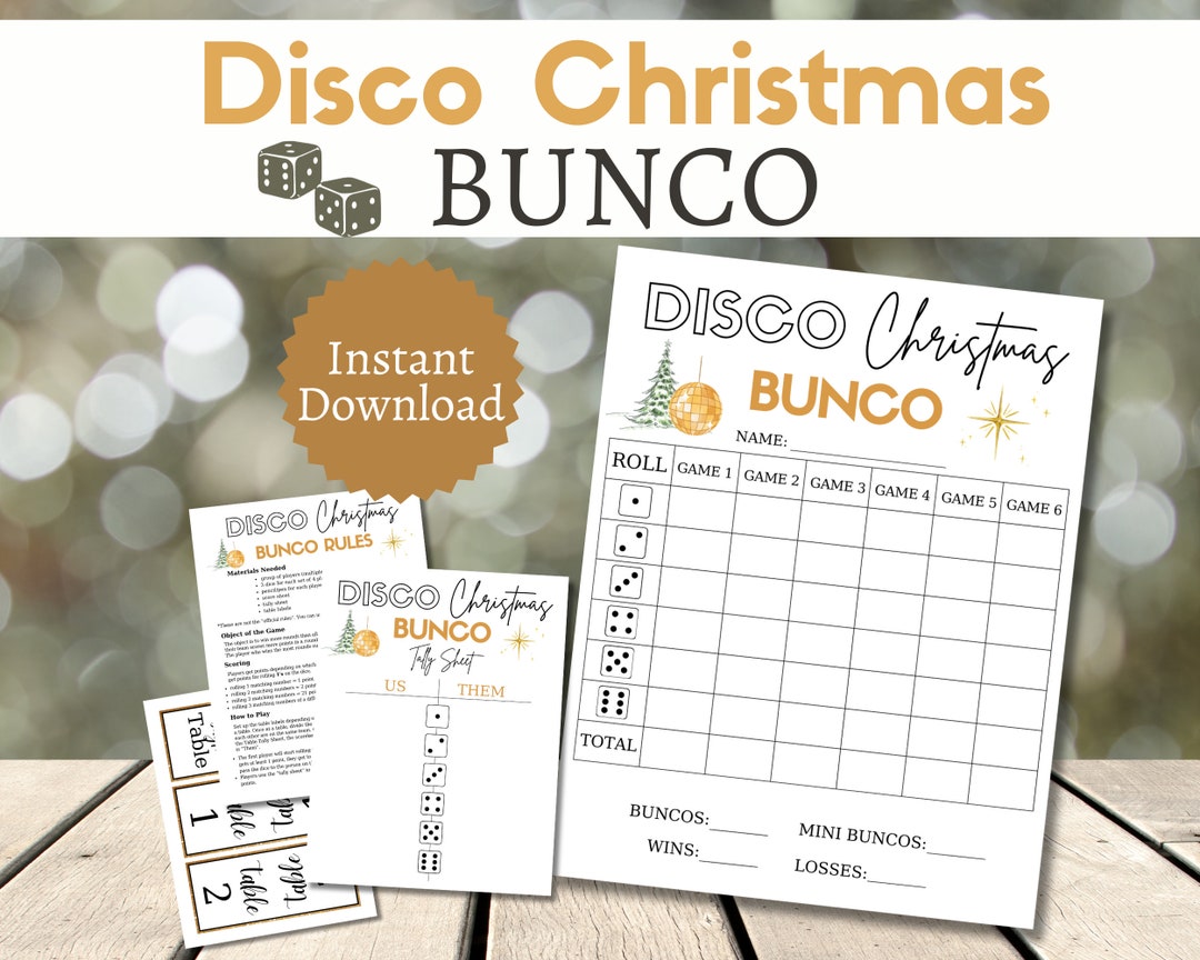 Disco Christmas Bunco Cards Bundle, Printable Holiday Party Game for ...
