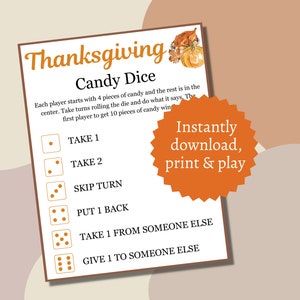 Thanksgiving Candy Dice Game, Printable Family Dinner Activity, Fall ...