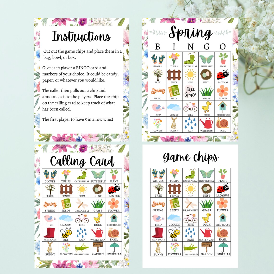 Spring Bingo Spring Activities Printable Easter Games - Etsy