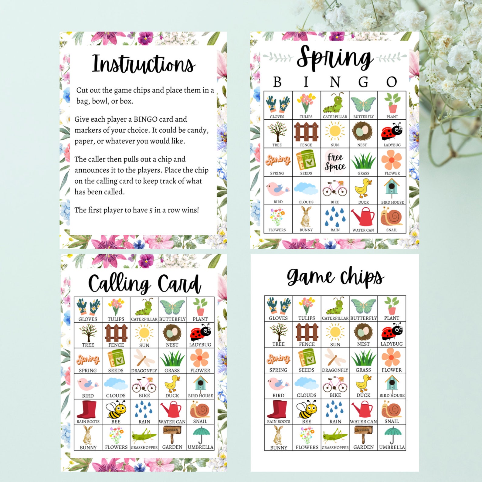 Spring Bingo Spring Activities Printable Easter Games - Etsy