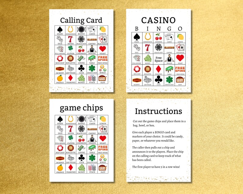 Casino Bingo Cards, Printable Las Vegas Party Game for Kids, Teens, and ...