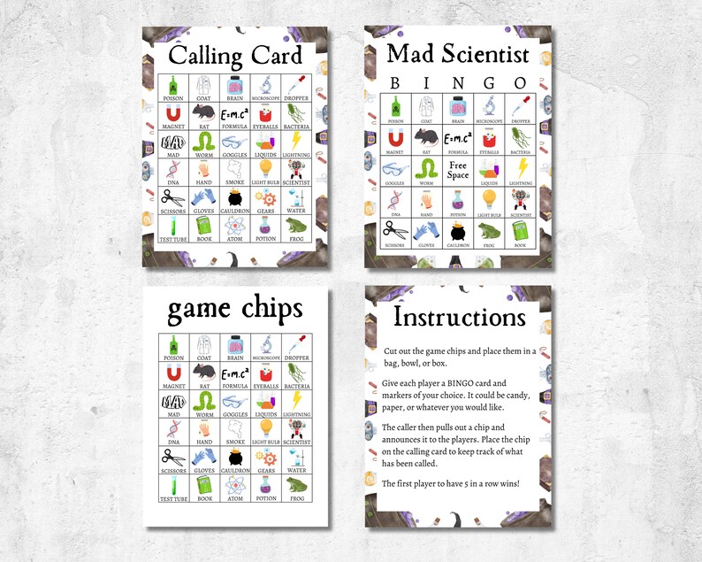 Mad Scientist Bingo Cards, Printable Halloween Party Game for Kids ...