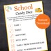 School Candy Dice Game, Printable Back to School Party Game, Classroom ...