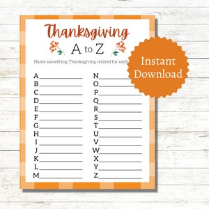 Thanksgiving A to Z Race Game, Printable Fall Activity, Thanksgiving ...