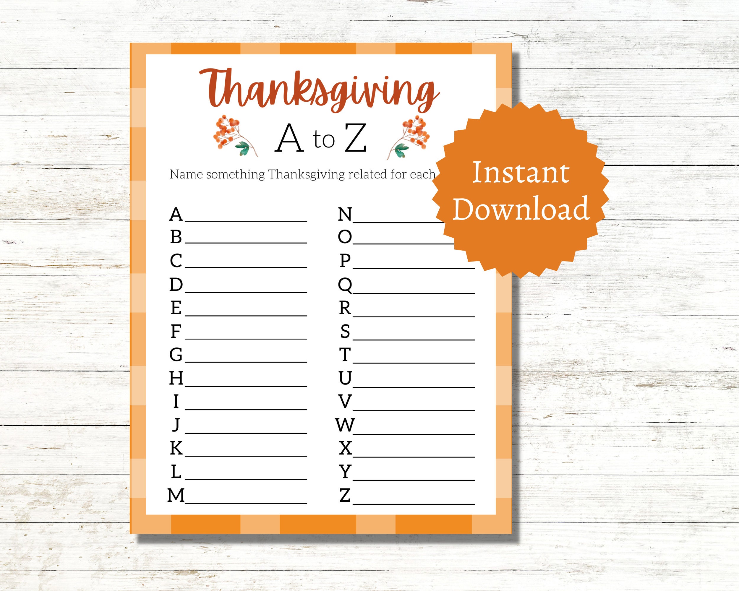 Thanksgiving A to Z Race Game, Printable Fall Activity, Thanksgiving ...