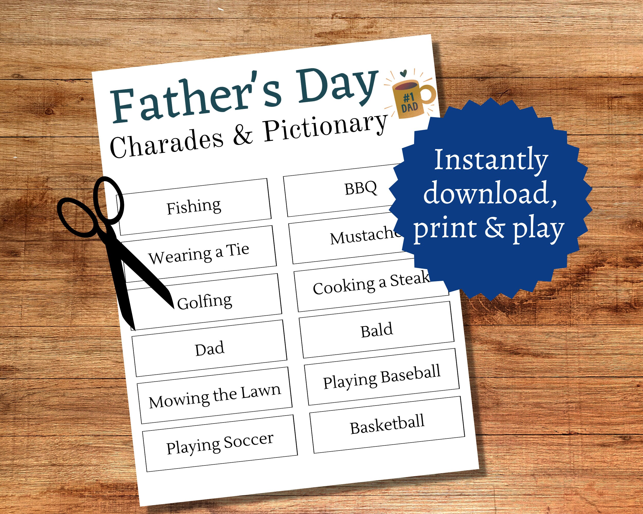 Father's Day Charades, Printable Pictionary Game for Kids, Teens, and ...