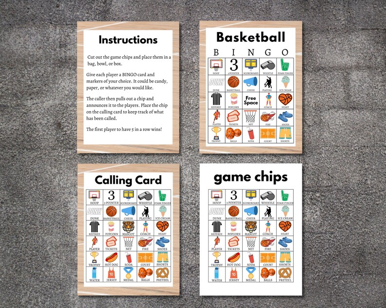Basketball Bingo Cards, Printable Basketball Party Game for Kids, Teens ...
