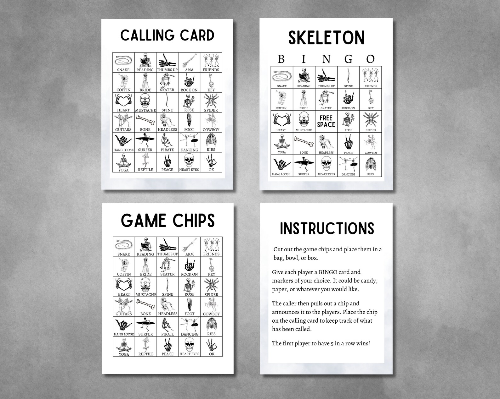Skeleton Bingo Cards, Halloween Party Game for Kids, Teens, and Adults ...
