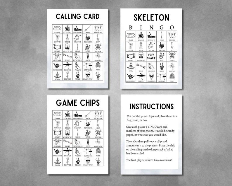 Skeleton Bingo Cards, Halloween Party Game for Kids, Teens, and Adults ...