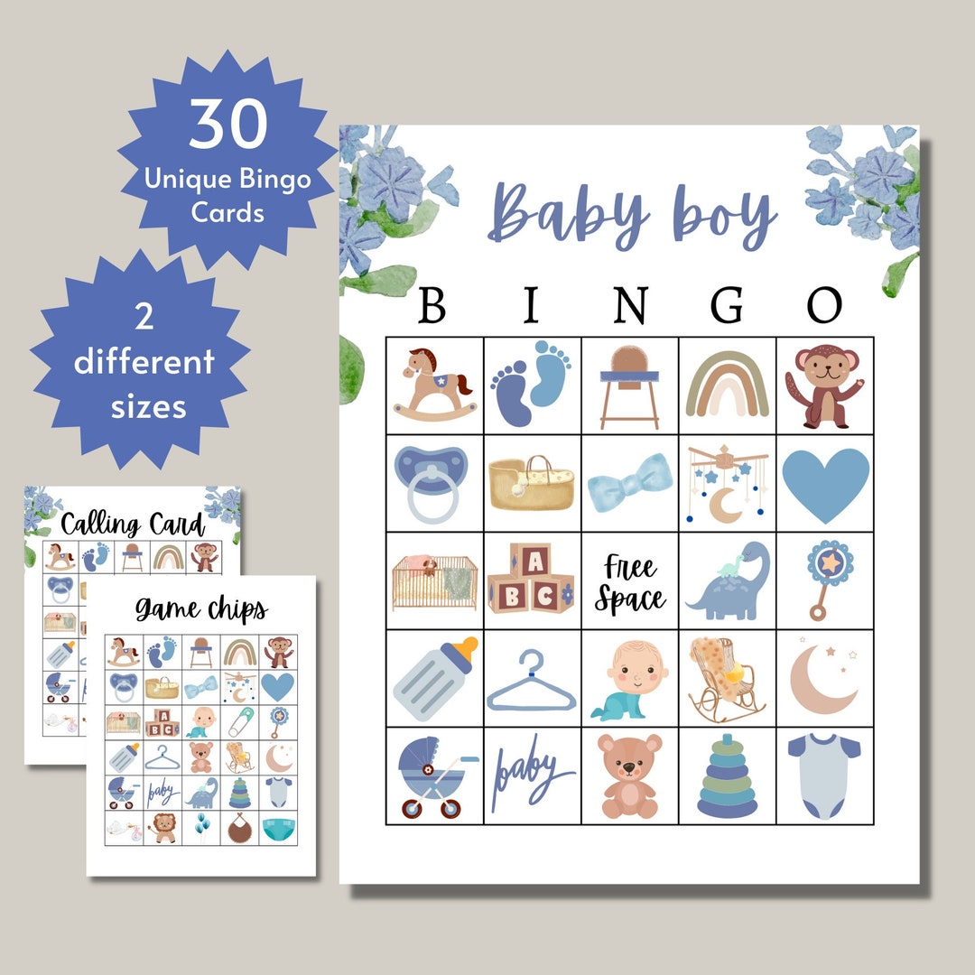 Baby Shower Bingo Baby Boy Bingo Game Baby Shower Games - Etsy