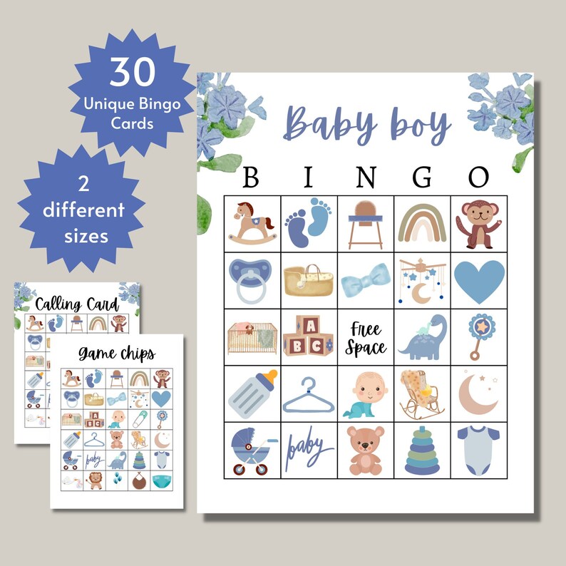 Baby Shower Bingo Baby Boy Bingo Game Baby Shower Games - Etsy