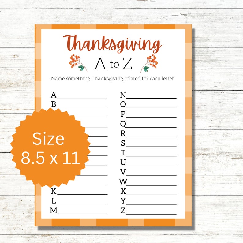 Thanksgiving A to Z Race Game, Printable Fall Activity, Thanksgiving ...