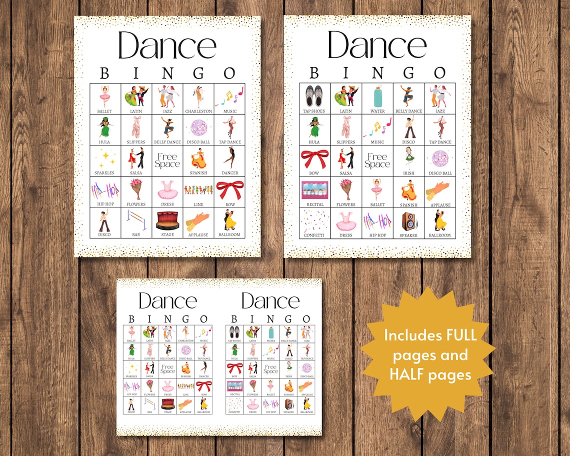 Dance Bingo Cards, Printable Dancer Party Game for Kids, Teens, and ...
