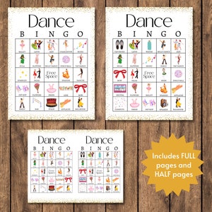 Dance Bingo Cards, Printable Dancer Party Game for Kids, Teens, and ...
