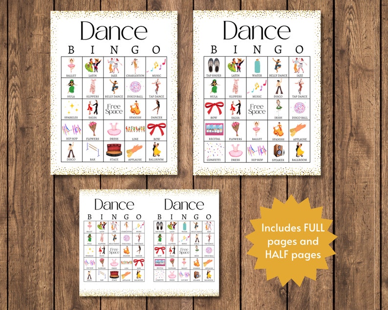 Dance Bingo Cards, Printable Dancer Party Game for Kids, Teens, and ...