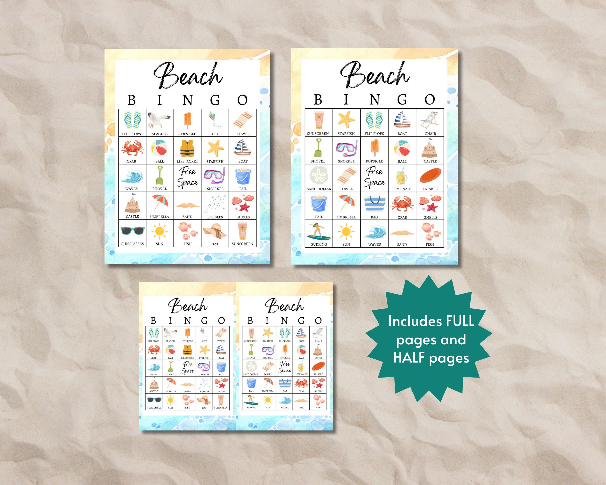 Beach Bingo Cards, Printable Beach Party Game for Kids, Teens, and ...