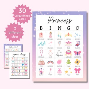 Princess Bingo Cards, Princess Birthday Party Game for Kids, Printable ...