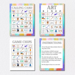 Art Bingo Cards, Printable Art Party Game for Kids, Teens, and Adults ...