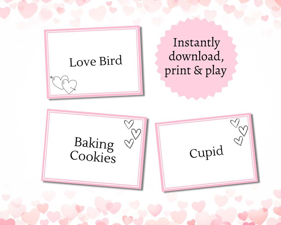 Valentine's Day Pictionary Cards, Printable Valentine's Charades ...