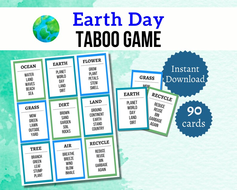 Earth Day Taboo Card Game, Printable Earth Day Party Game for Kids ...