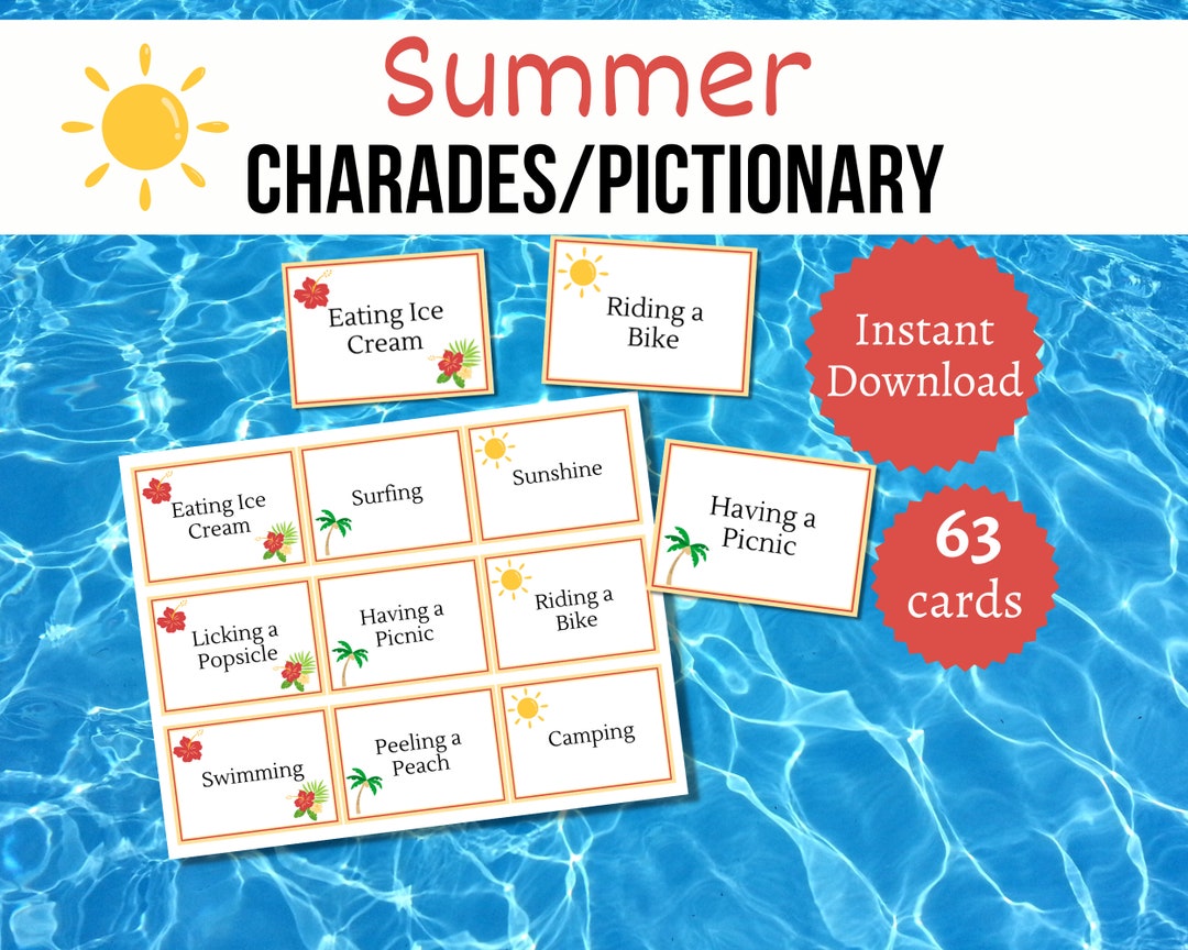 Summer Charades Cards, Printable Pool Party Game for Kids, Teens, and ...