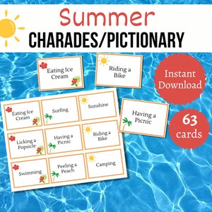 Summer Charades Cards, Printable Pool Party Game for Kids, Teens, and ...