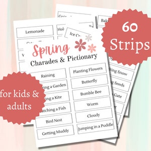 Spring Charades and Pictionary Cards, Printable Springtime Party Game ...