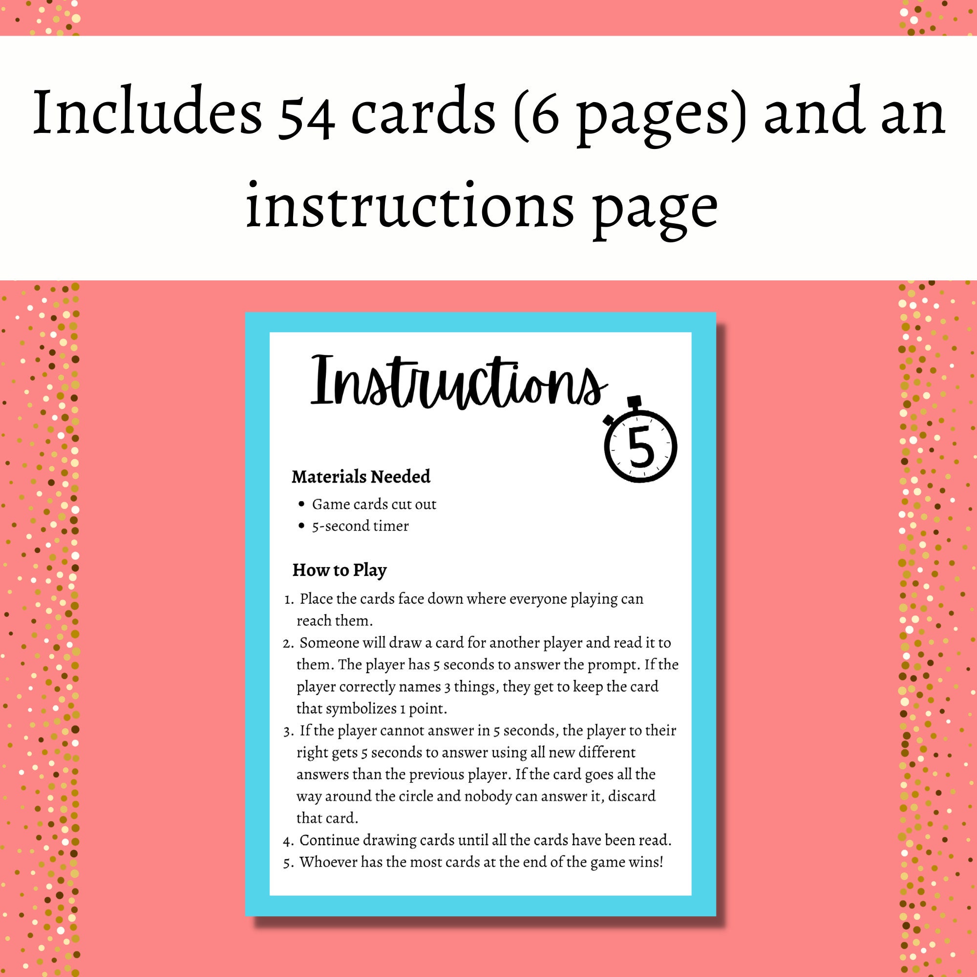 Birthday 5 Second Game, Printable Birthday Party Game for Kids, Teens ...