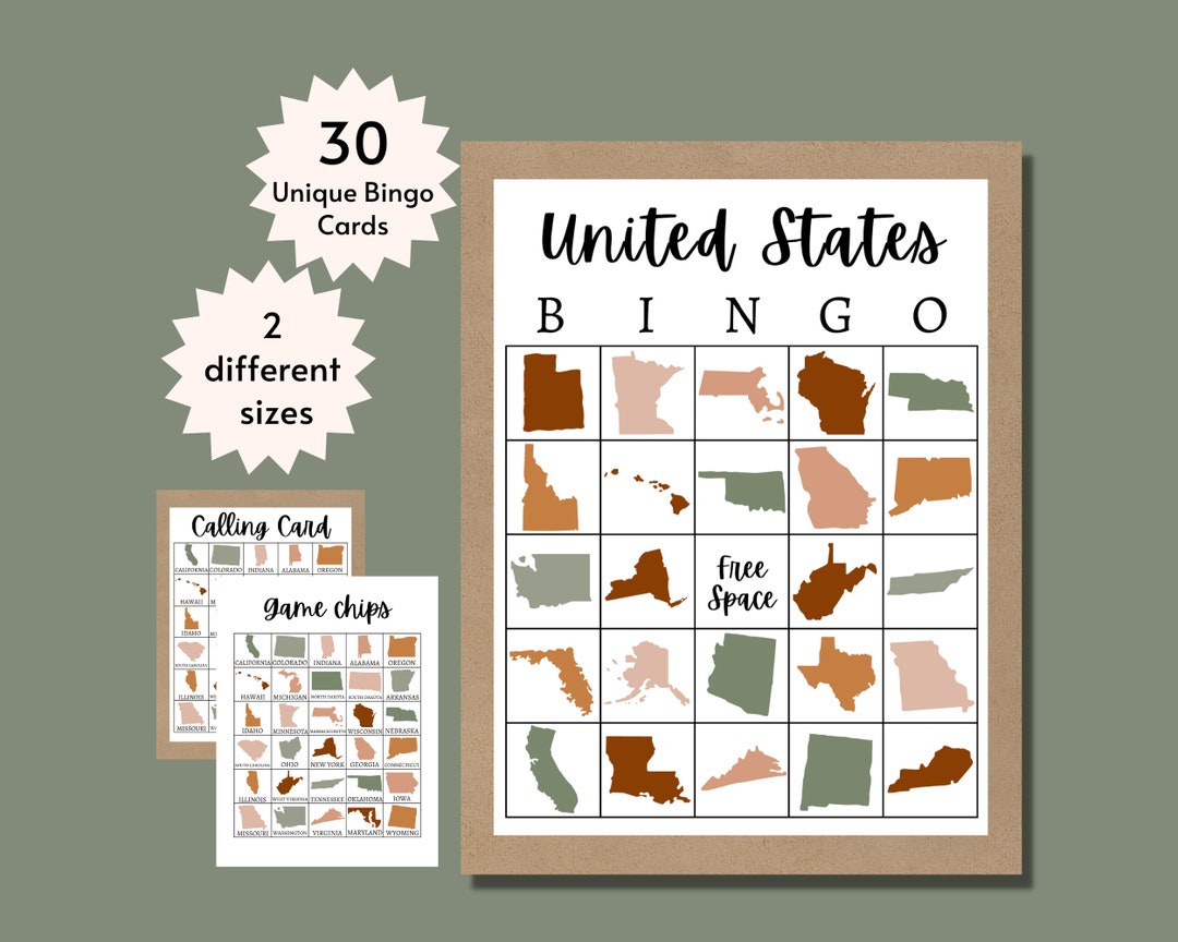United States Bingo Cards, Printable States Learning Game for Kids ...