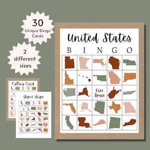 United States Bingo Cards, Printable States Learning Game for Kids ...