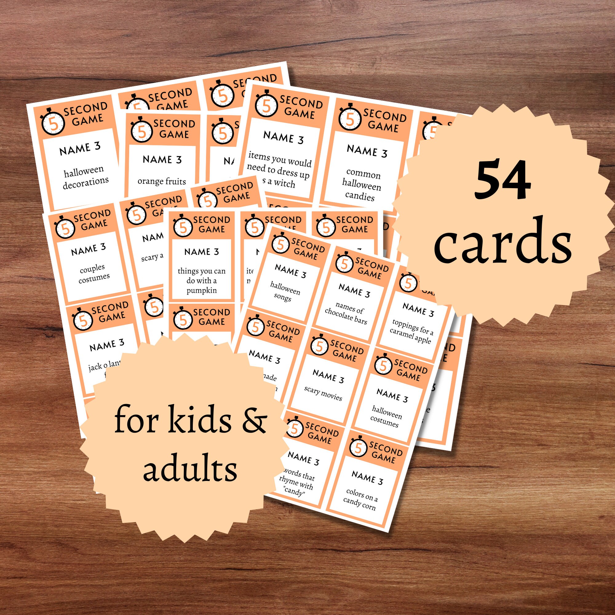 Halloween 5 Second Game, Printable Halloween Party Game for Teens and ...
